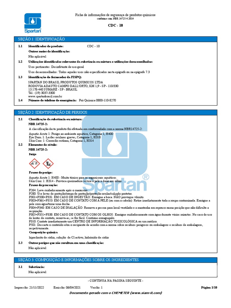 cdc-10 Fispq | PDF | Química | Desperdício