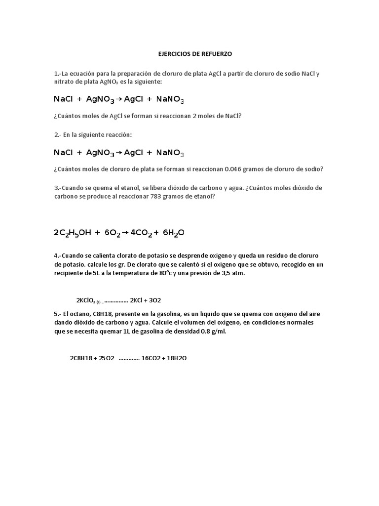 EJERCICIOS DE ESTEQUIOMETRIA | PDF