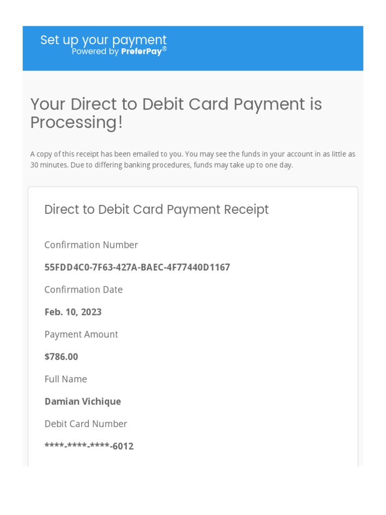 Debit Card Payment Receipt Confirmation | PDF
