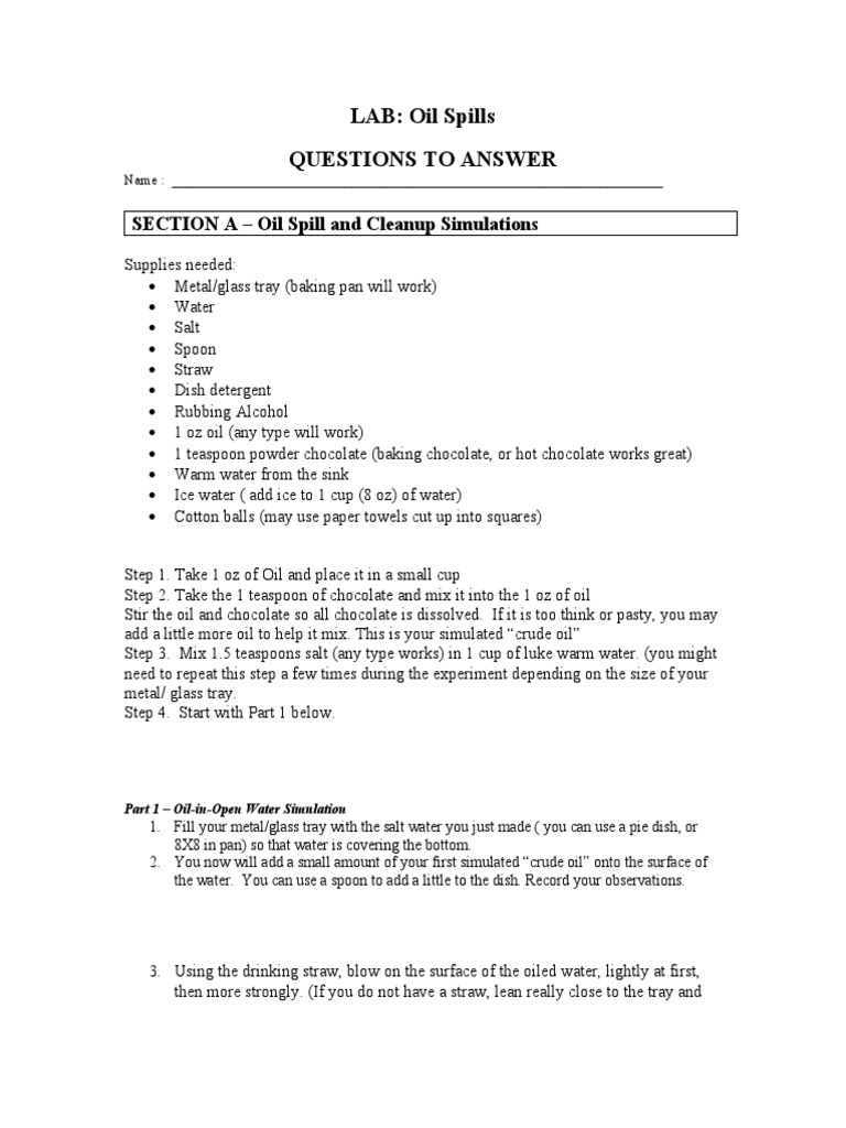 Oil Spill Lab From Home | PDF