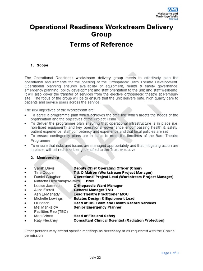 Draft Operational Readiness TOR CC 250722 | PDF