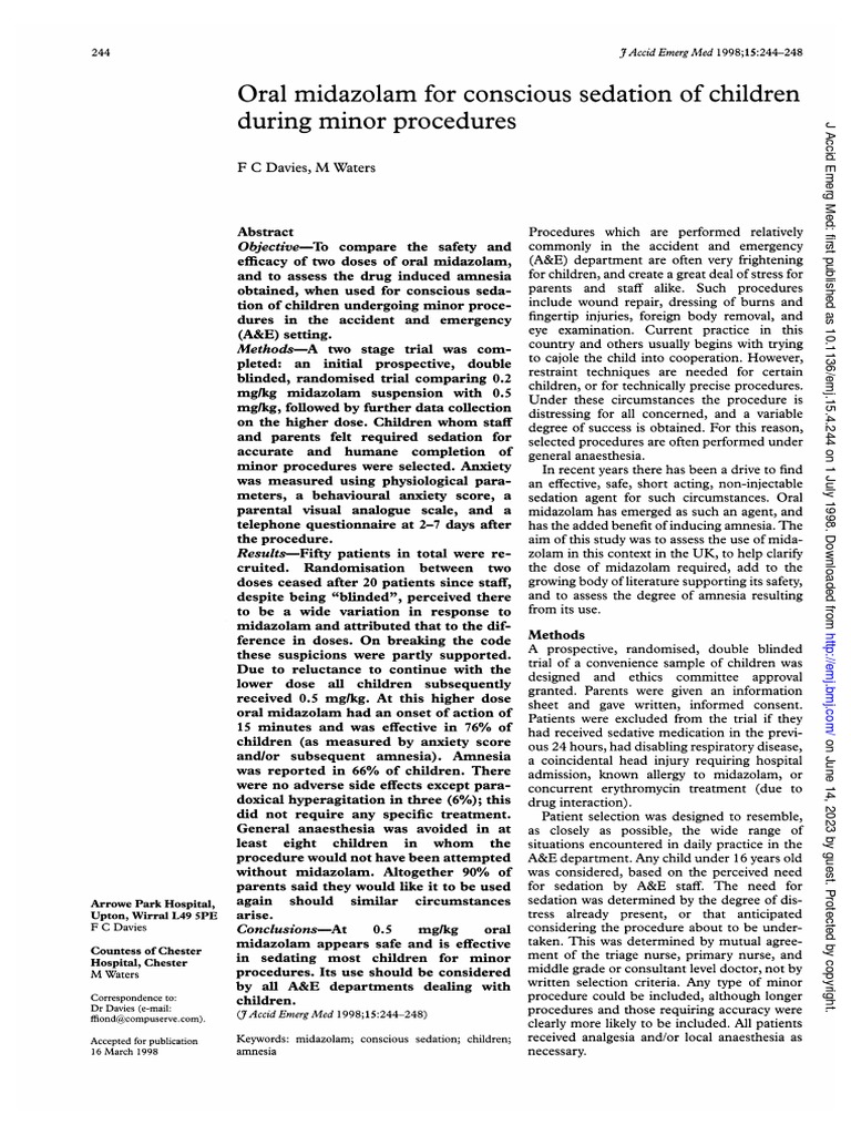 Oral midazolam for conscious sedation of children | PDF | Midazolam ...