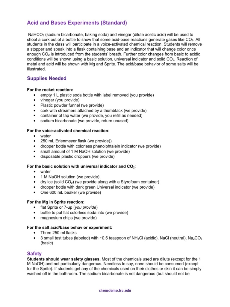 Acid-Base Chemistry Experiments Guide | PDF | Acid | Sodium Bicarbonate