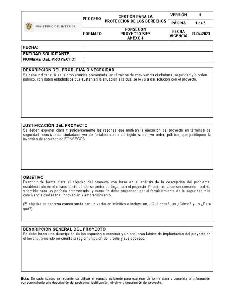 Anexo 4. Fonsecon Proyecto Sies | PDF