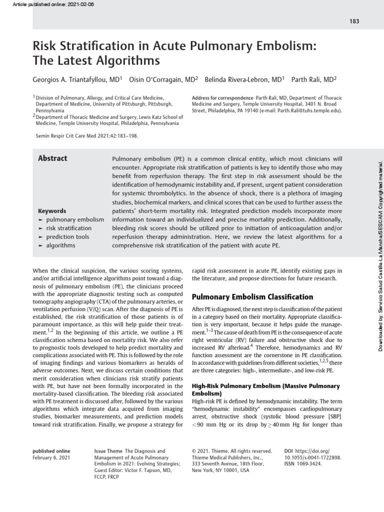 4 Risk Stratification in Acute Pulmonary Embolism - The Latest ...