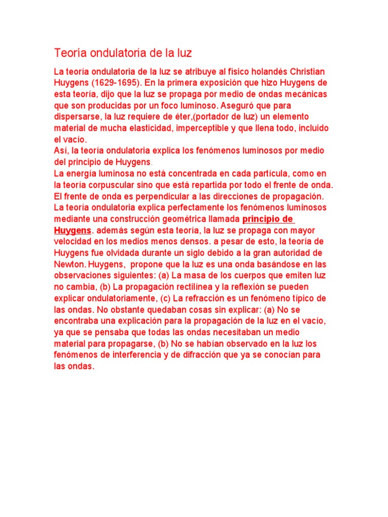Teoría ondulatoria de la luz | PDF Teoría ondulatoria de la luz | PDF