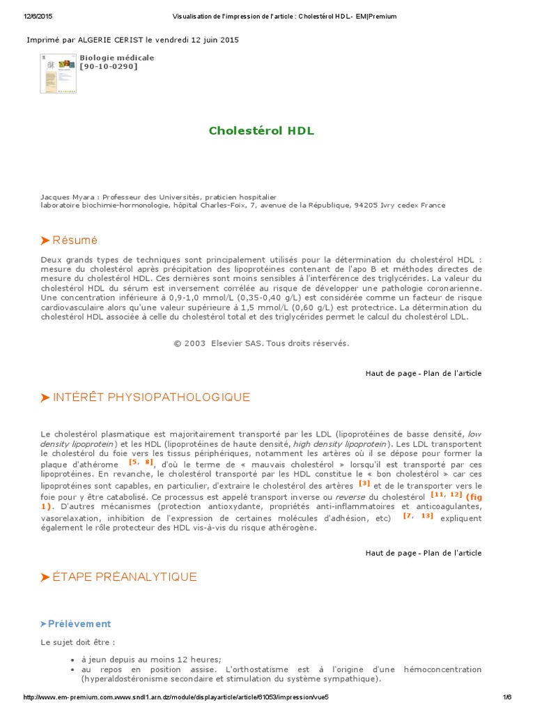 Techniques de dosage du cholestérol HDL | PDF | Lipoprotéine de basse ...