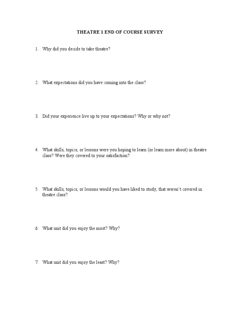 Theatre 1 End of Course Survey | PDF