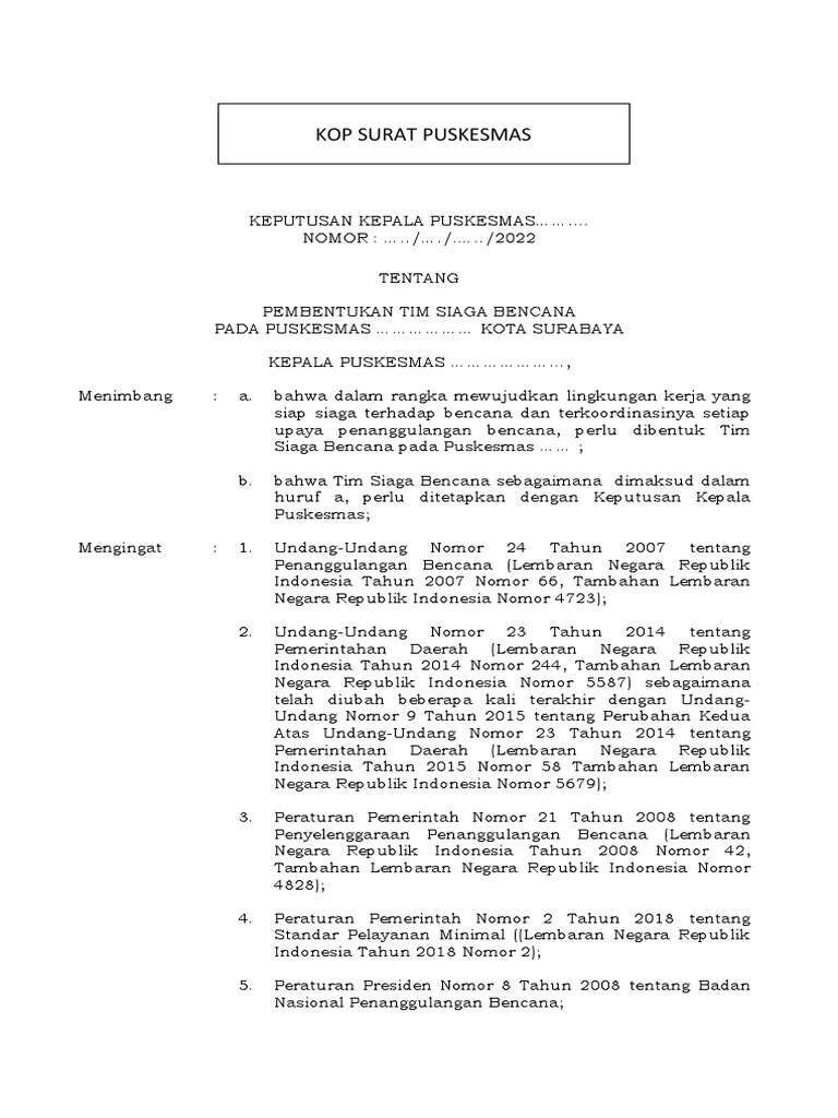 Konsep Sk Tim Siaga Bencana Puskesmas Rev Pdf