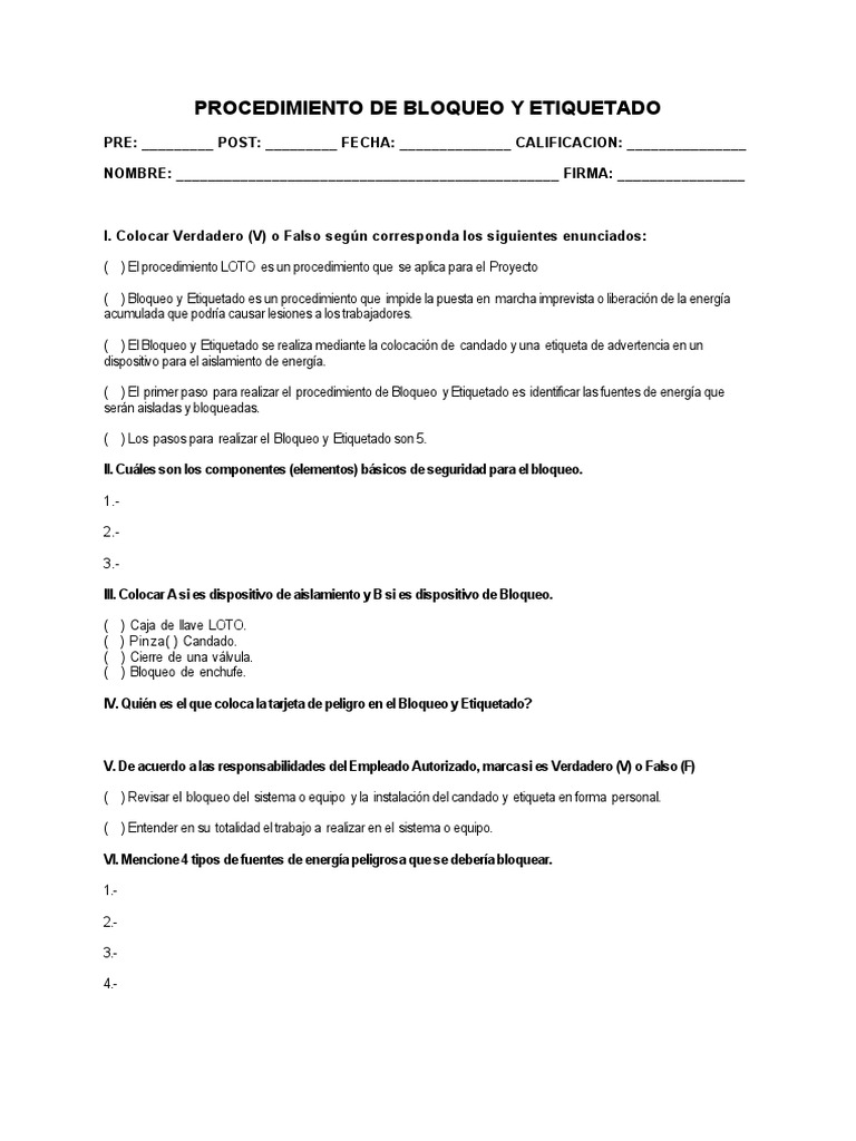 Procedimiento LOTO: Bloqueo y Etiquetado | PDF | Finanzas y dinero