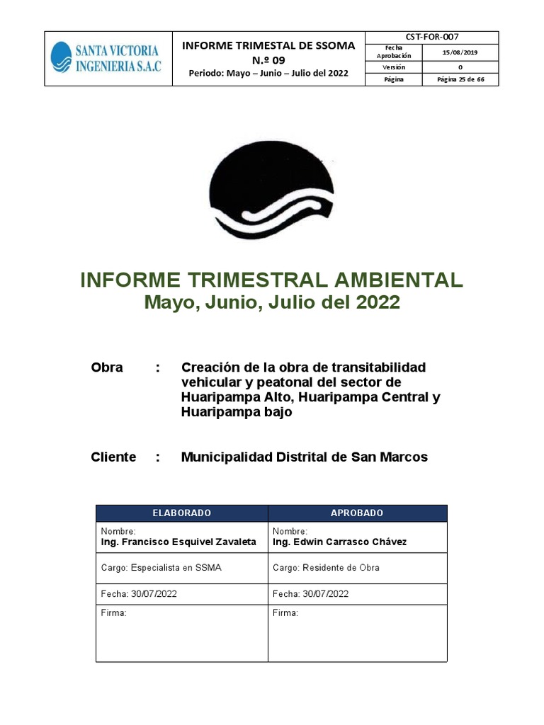 9no Informe Trimestral Ambiental | PDF | Residuos | Entorno natural