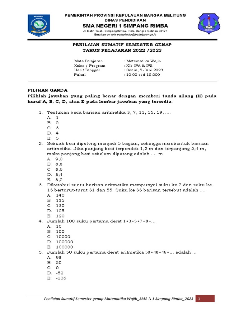 Soal Matematika Wajib Kelas XI IPA-IPS | PDF