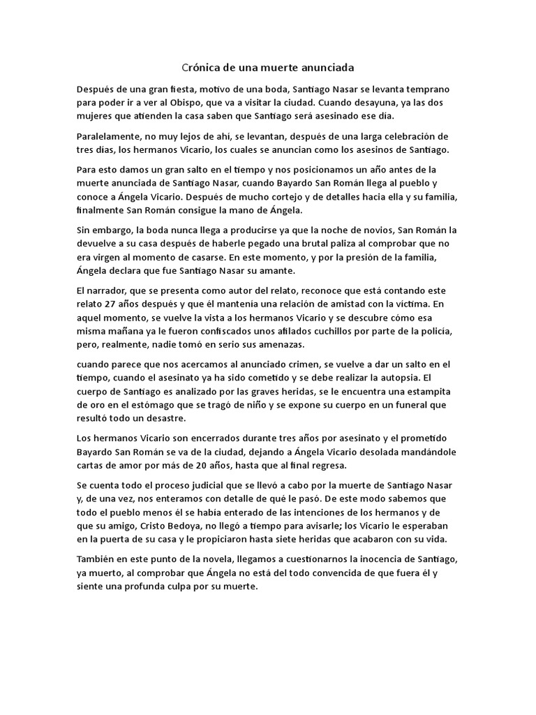 Crónica de Una Muerte Anunciada | PDF