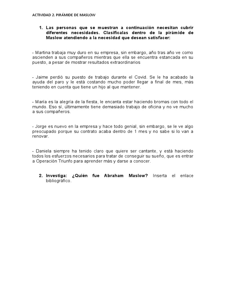 Actividad 2. Pirámide de Maslow | PDF