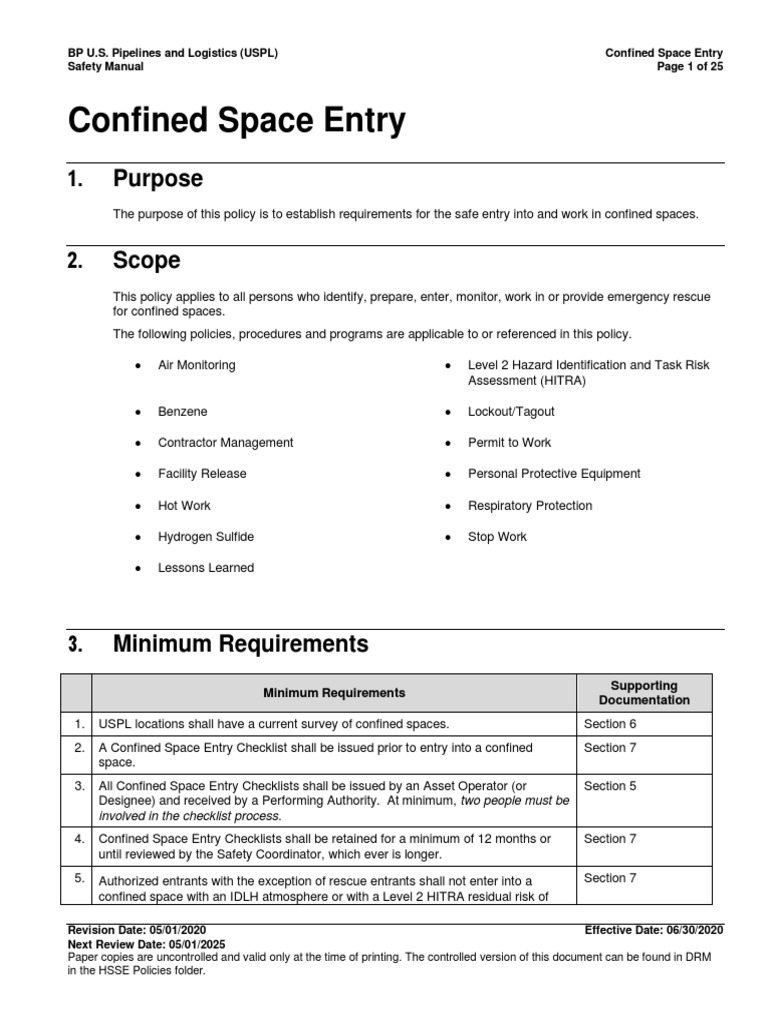 Confined Space Entry Policy | PDF