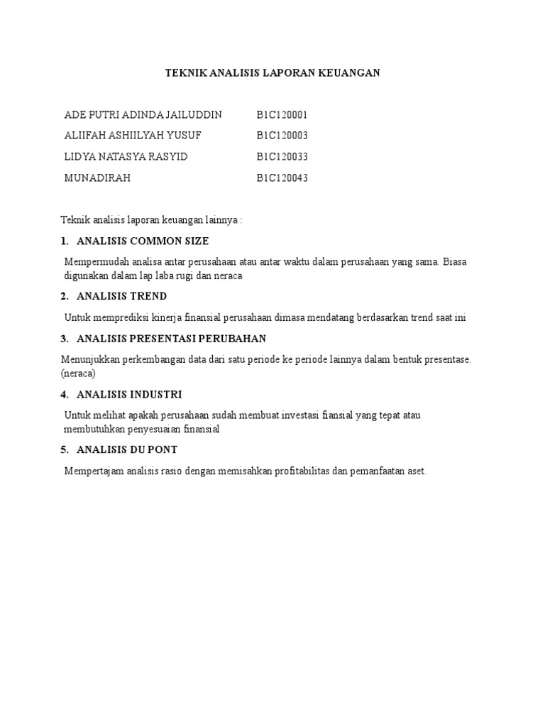 Teknik Analisis Laporan Keuangan | PDF | Pengelolaan Keuangan & Uang