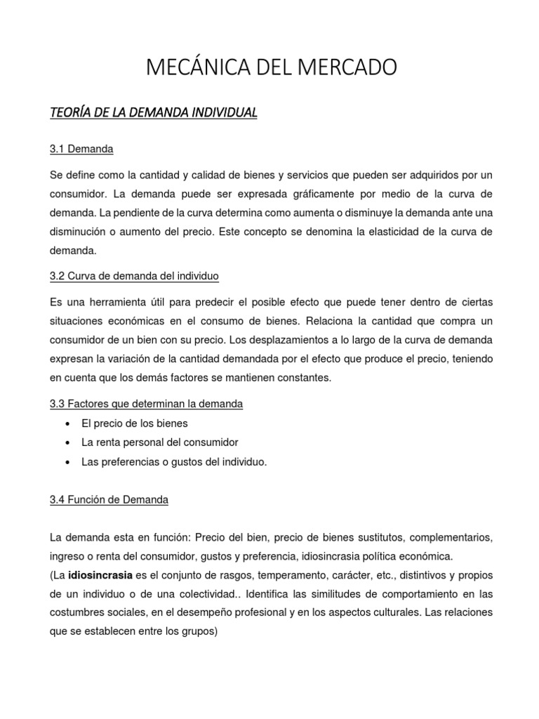 Teoría de la Demanda Individual | PDF | Oferta y demanda | Curva de demanda