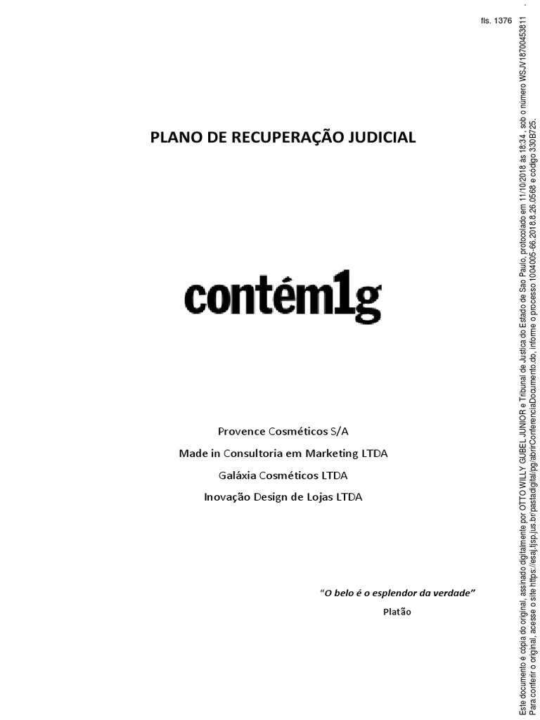 Contem 1g 04.plano de Recuperacao Judicial | PDF | Análise SWOT | Economia Contem 1g 04.plano de Recuperacao Judicial | PDF | Análise SWOT | Economia