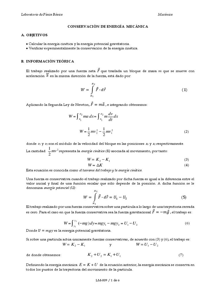 Conservacion de Energia Mecanica | PDF | Fuerza | Energía cinética