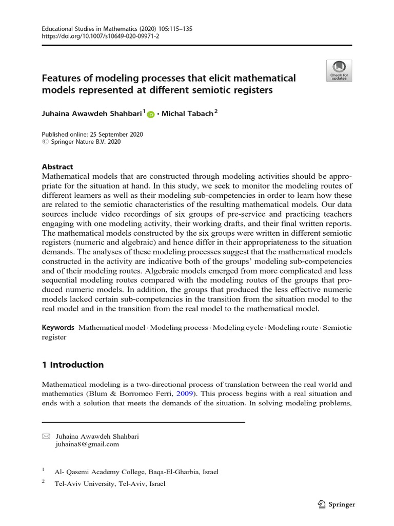 Features of Modeling Processes That Elicit Mathematical Models ...