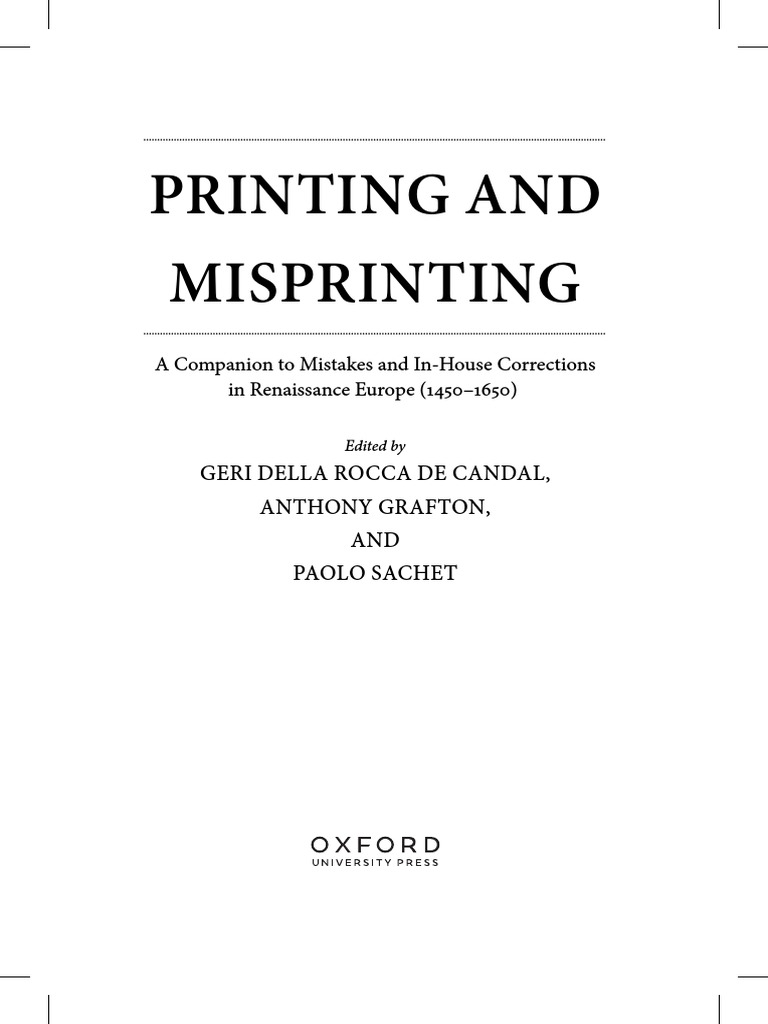 Printing and Misprinting - A Companion To Mistakes and In-House ...
