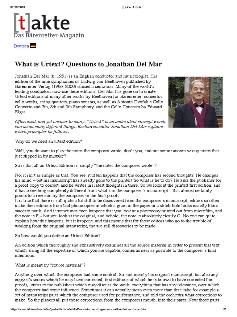 Del Mar, Jonathan On Urtext Editions | PDF