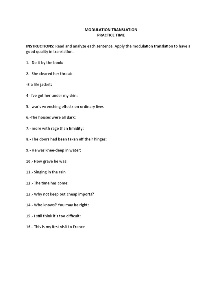Modulation Translation Exercises | PDF