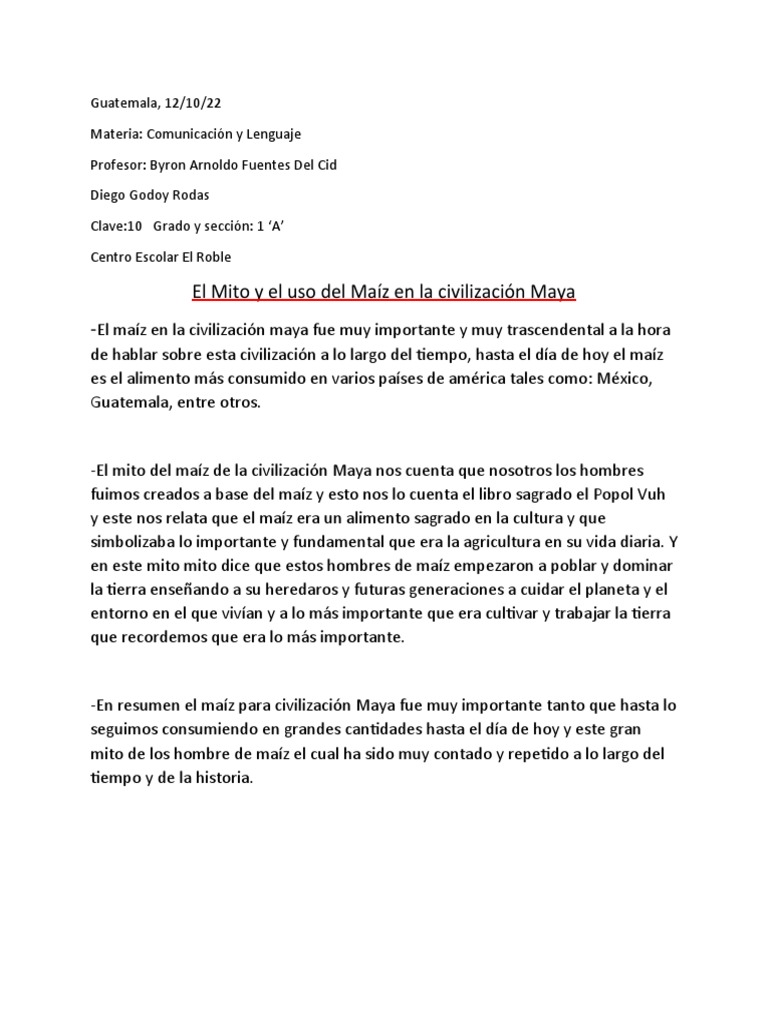 El Mito del Maíz en la Cultura Maya | PDF