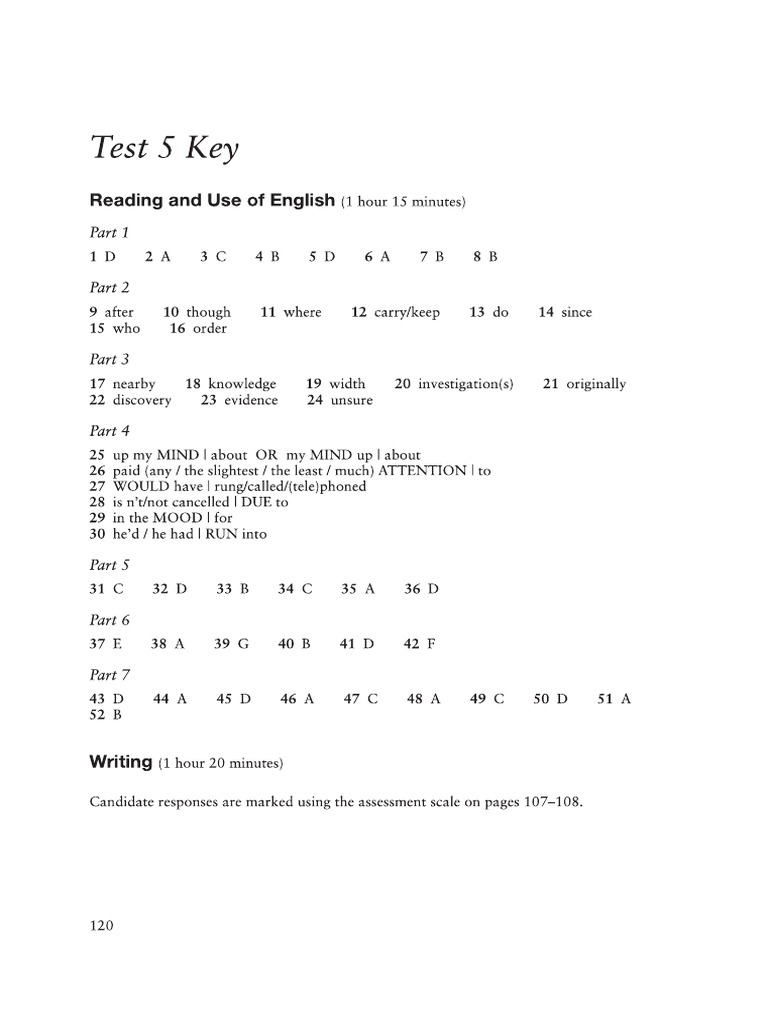 Cambridge First Test 5 - Answer Key | PDF