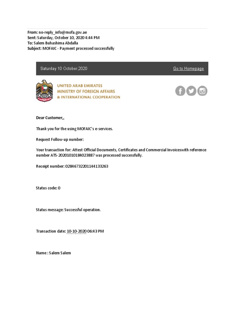 Mail - MOFAIC - Payment Processed Successfully | PDF | Law