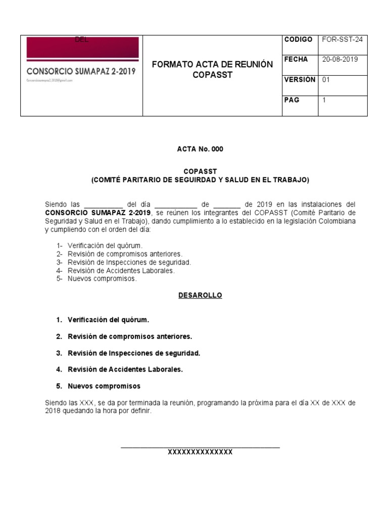 ANEXO N° 7 FORMATO ACTA DE REUNIÓN COPASST | PDF