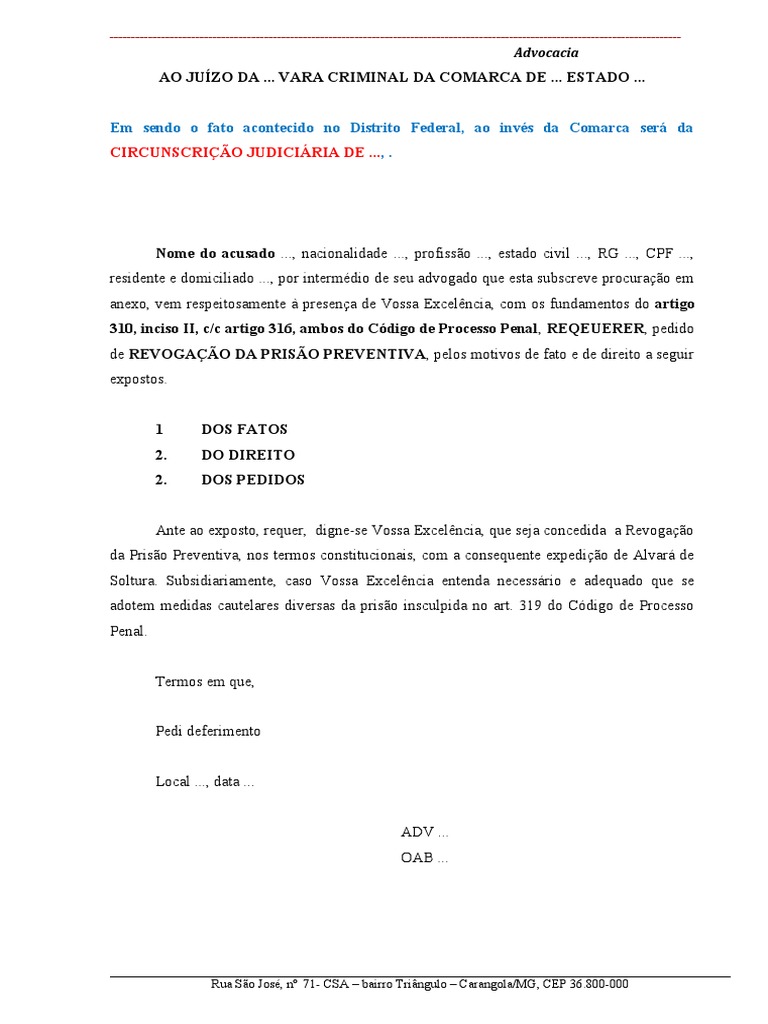 1 - Relax. de Prisão - Art. 310, II, Combinado Com o Art. 3016, Ambos Do CPP | PDF