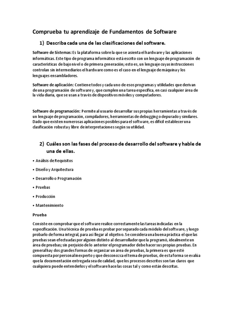 Comprueba Tu Aprendizaje de Fundamentos de Software Unidad 2 | PDF