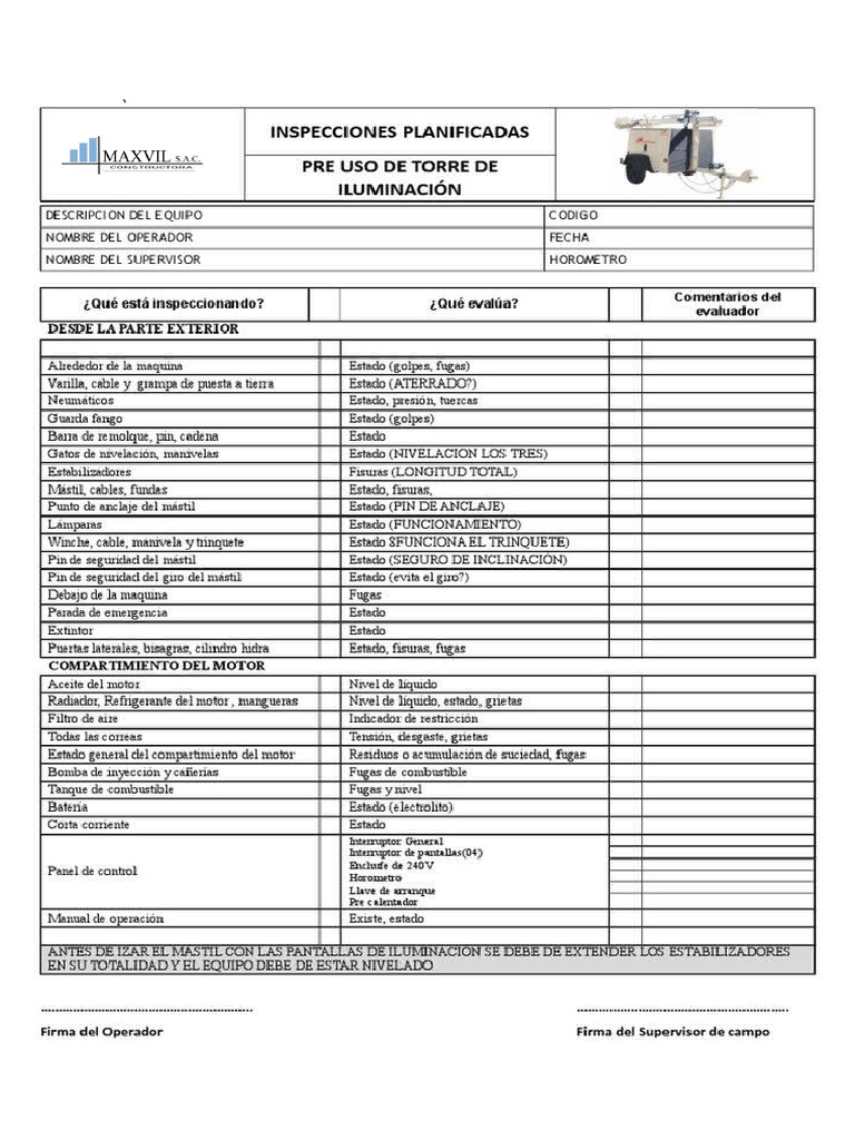 Checklist de Torre de Iluminación | PDF