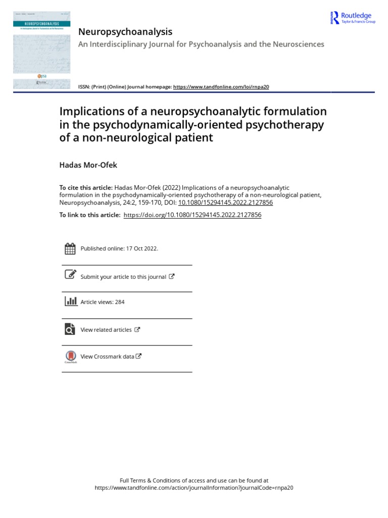 Implications of A Neuropsychoanalytic Formulation in The ...