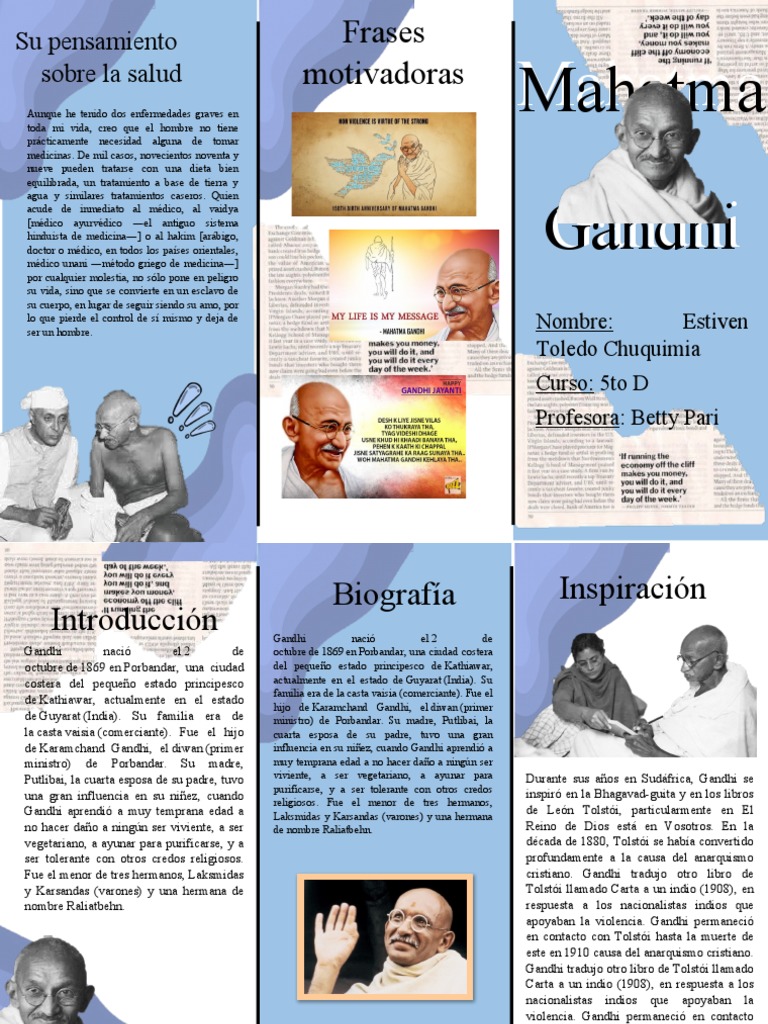 Triptico de Mahatan Ghandi | PDF | Mahatma Gandhi | Leo Tolstoy