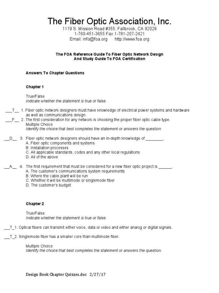 FRG Design-Chapter Quiz | PDF | Optical Fiber | Electrical Connector