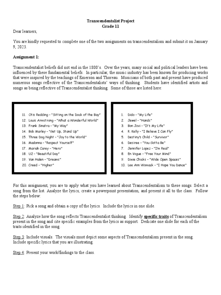 G 11 - ENG-HW-Transcendentalist Project-230109 | PDF | Poetry ...