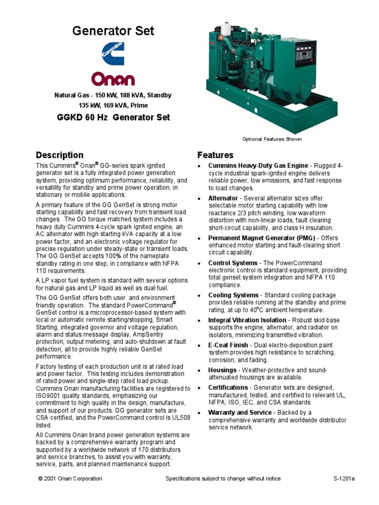GGKD 60 HZ Generator Set | PDF | Cummins | Electric Motor