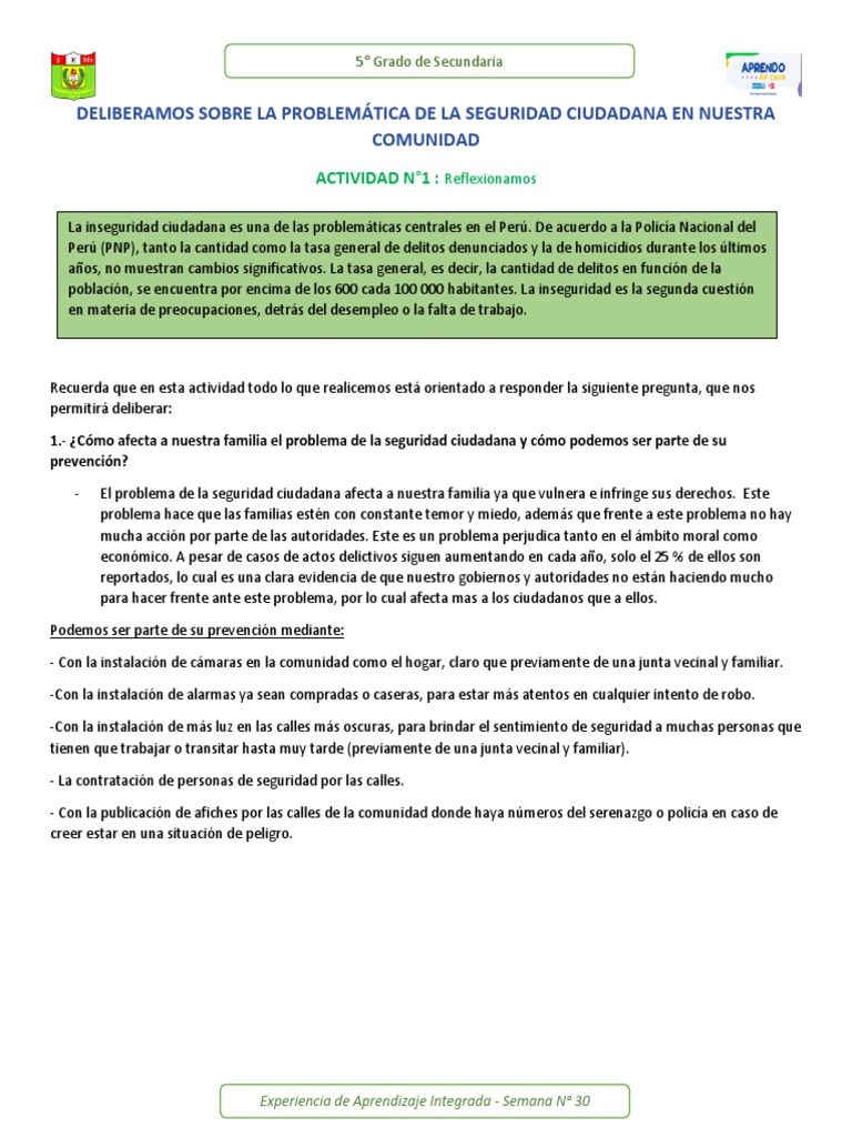 5° - A Hoja Actividad - 30 | PDF | Aprendizaje | Perú