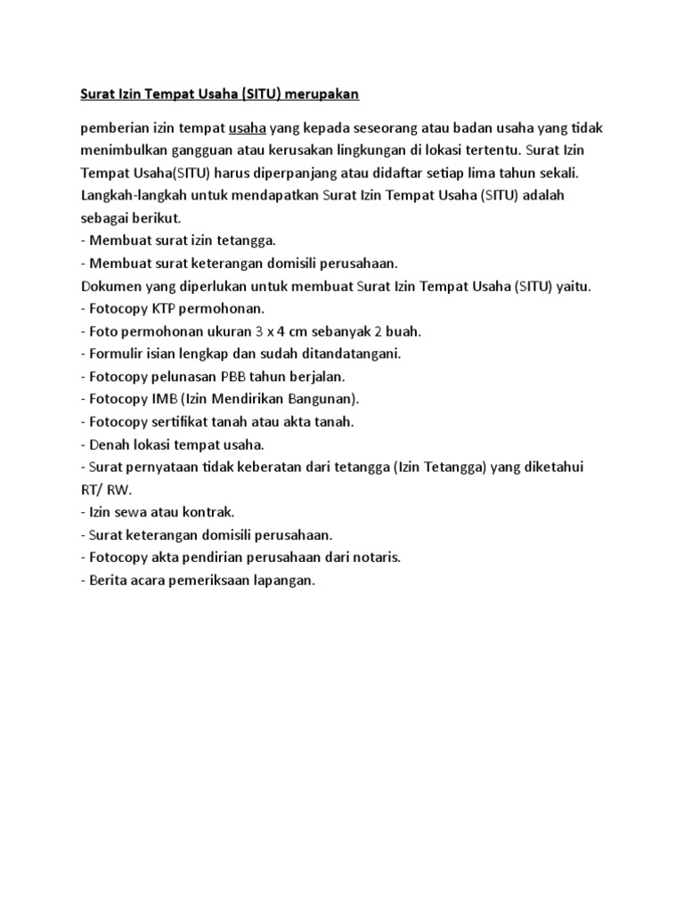 Surat Izin Tempat Usaha | PDF