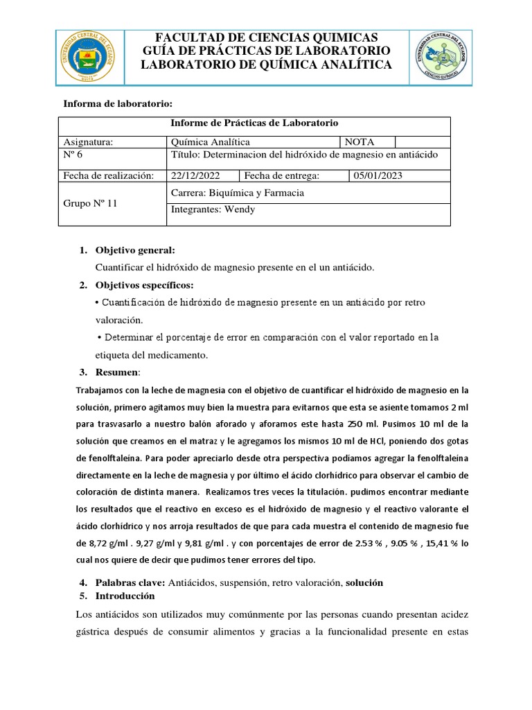 INFORME | PDF | Valoración | Química