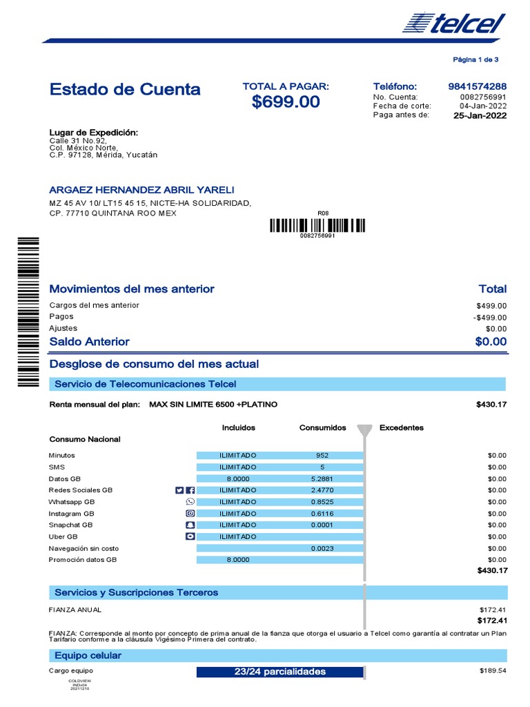Factura Mi Telcel | PDF | Telecomunicaciones | Industrias de servicio