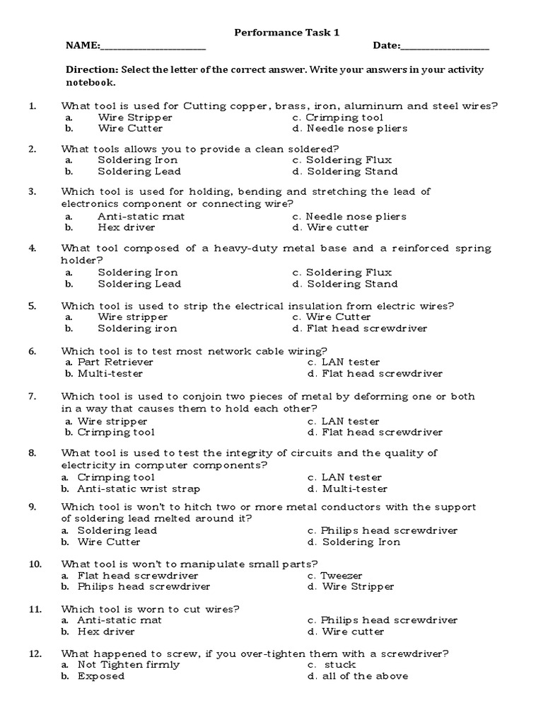 Performance Task 1 | Download Free PDF | Soldering | Wire