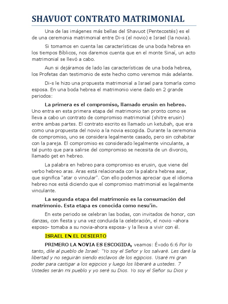SHAVUOT CONTRATO MATRIMONIAL | PDF | Libro del éxodo | Matrimonio