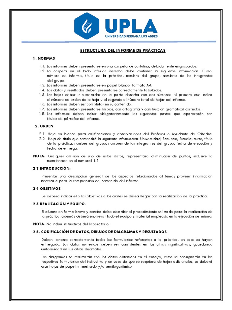 Estructura Del Informe de Prácticas - 2023 - Upla | PDF