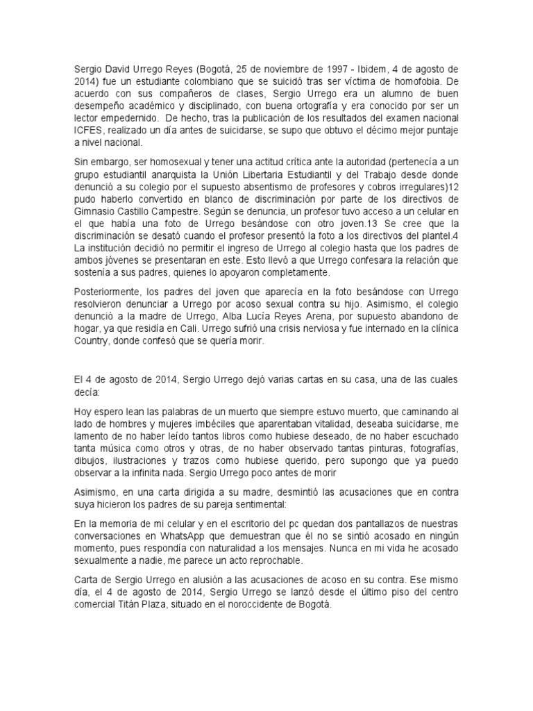 Caso Sergio David Urrego Reyes | PDF