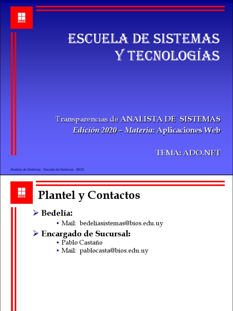 Escuela De Sistemas Y Tecnologías Descargar Gratis Pdf Active X Data Objects Servidor Sql 