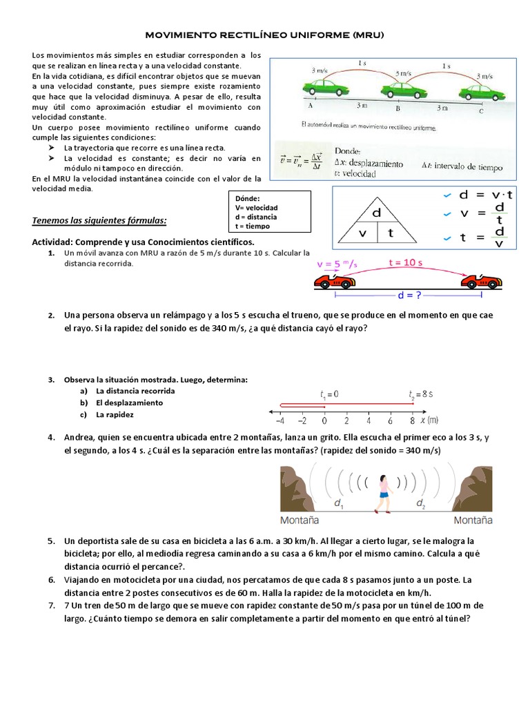 Movimiento Rectilíneo Uniforme (Mru) : Tenemos Las Siguientes Fórmulas ...