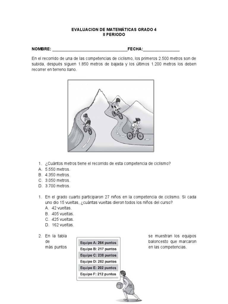 Evaluación de Matemáticas Grado 4 II Periodo | PDF
